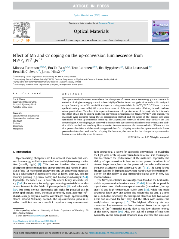 Pdf Effect Of Mn And Cr Doping On The Up Conversion Luminescence From