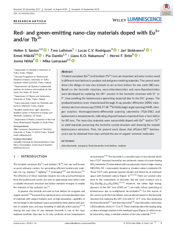 (PDF) Red- and green-emitting nano-clay materials doped with Eu3+and/or ...