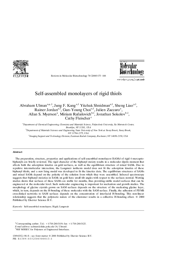 (PDF) Self-assembled monolayers of rigid thiols | J. Zaccaro - Academia.edu