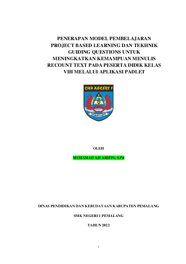 (PDF) PENERAPAN MODEL PEMBELAJARAN PROJECT BASED LEARNING DAN TEKHNIK GUIDING QUESTIONS UNTUK ...