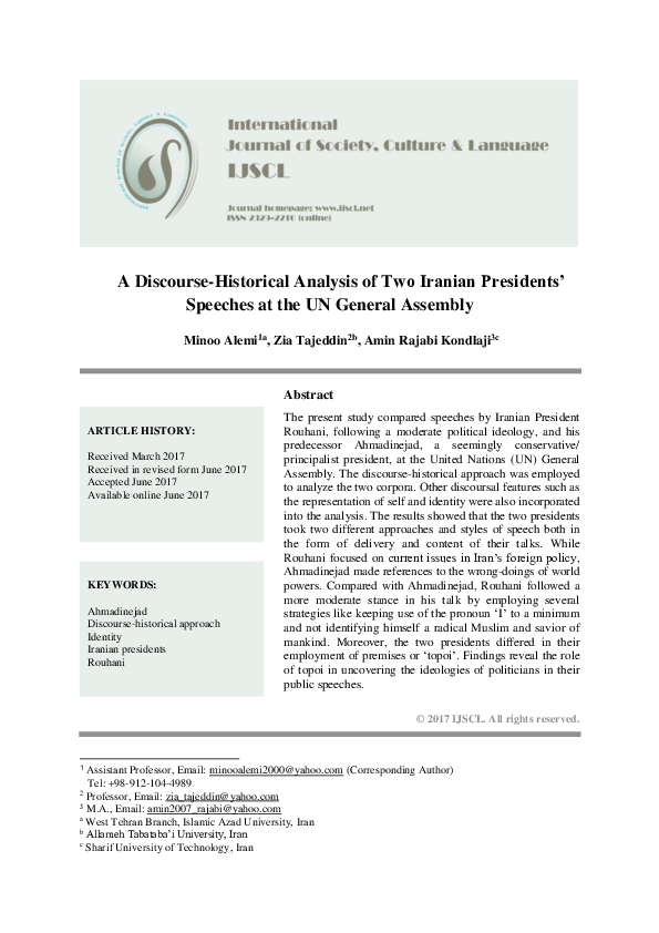 (PDF) A Discourse-Historical Analysis of Two Iranian Presidents ...
