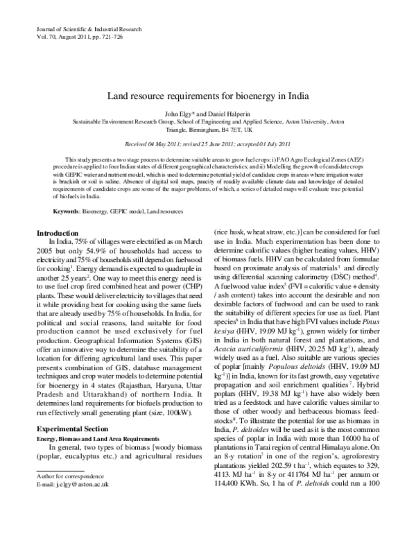 (PDF) Land resource requirements for bioenergy in India
