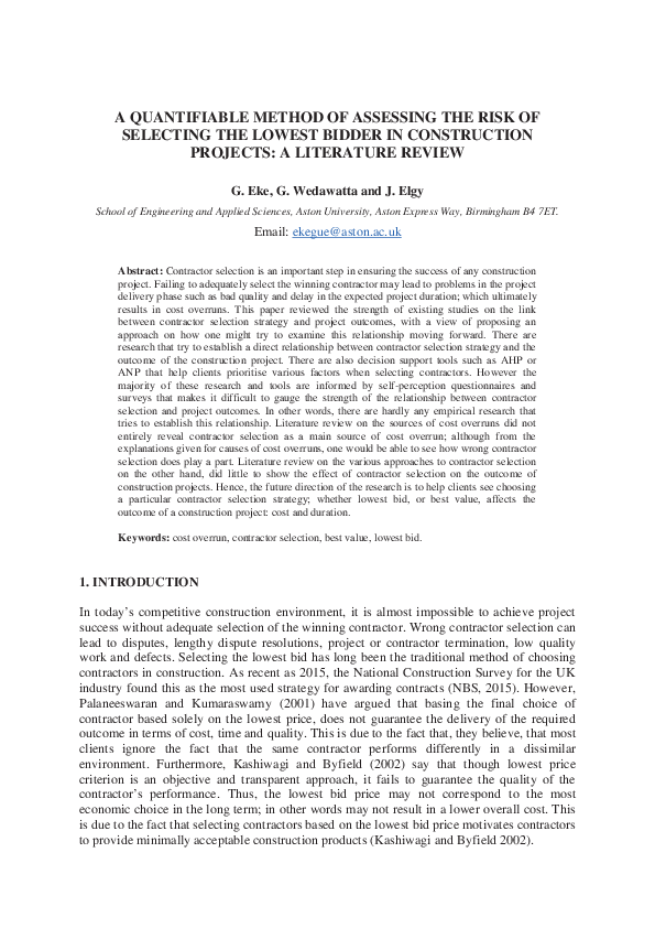 (PDF) A quantifiable method of assessing the risk of selecting the ...