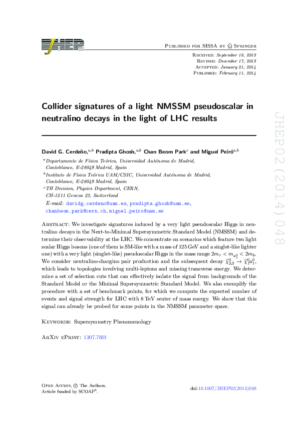 (PDF) Collider signatures of a light NMSSM pseudoscalar in neutralino ...