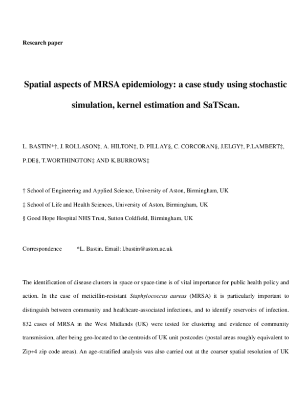 (PDF) Spatial aspects of MRSA epidemiology: a case study using stochastic simulation, kernel ...