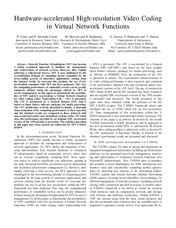 (PDF) GPU-Accelerated Video Coding in NFV