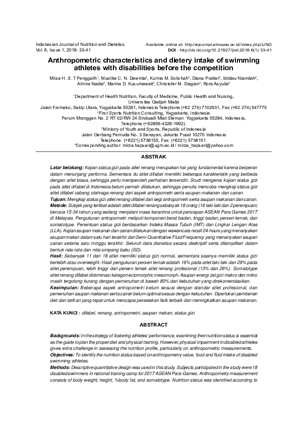 (PDF) Anthropometric characteristics and dietery intake of swimming ...