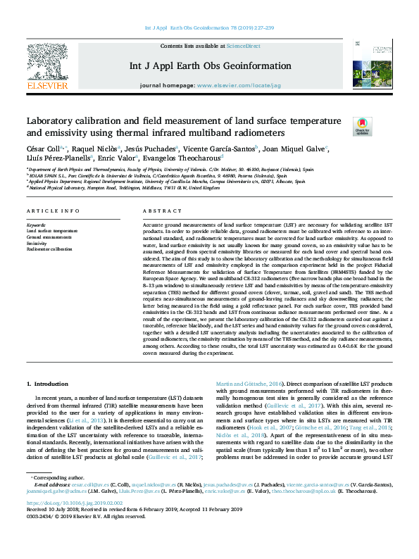 (PDF) Laboratory calibration and field measurement of land surface temperature and emissivity ...