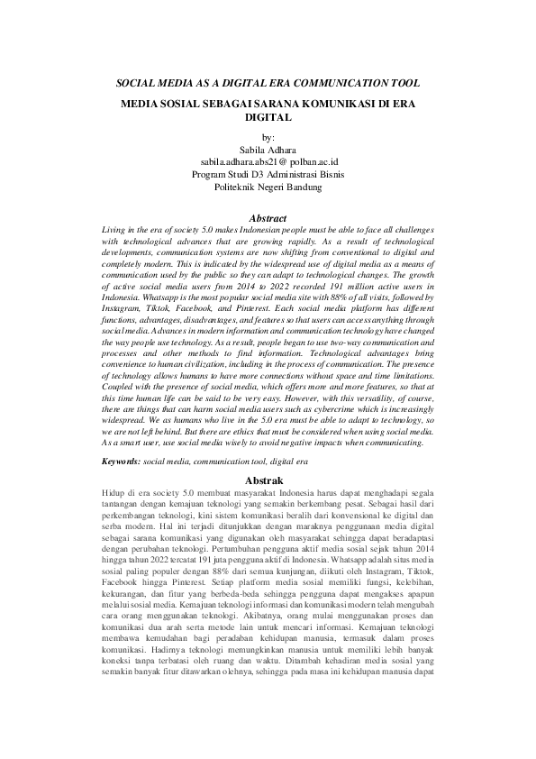 (PDF) MEDIA SOSIAL SEBAGAI SARANA KOMUNIKASI DI ERA DIGITAL