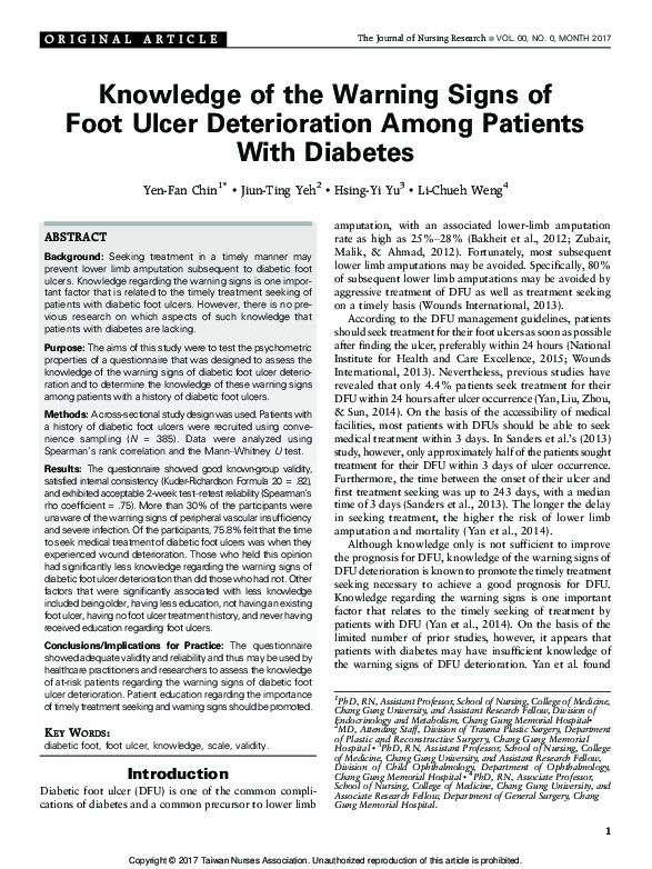 (PDF) Knowledge of the Warning Signs of Foot Ulcer Deterioration Among ...