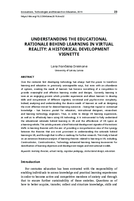(PDF) Understanding the Educational Rationale Behind Learning in ...