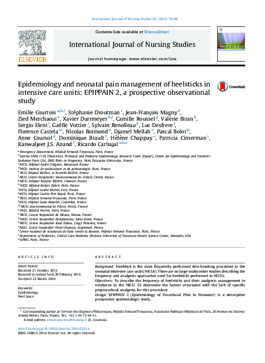 (PDF) Epidemiology and neonatal pain management of heelsticks in ...
