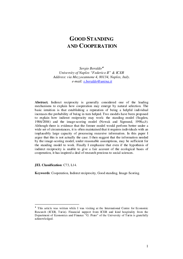 (PDF) Good standing and cooperation