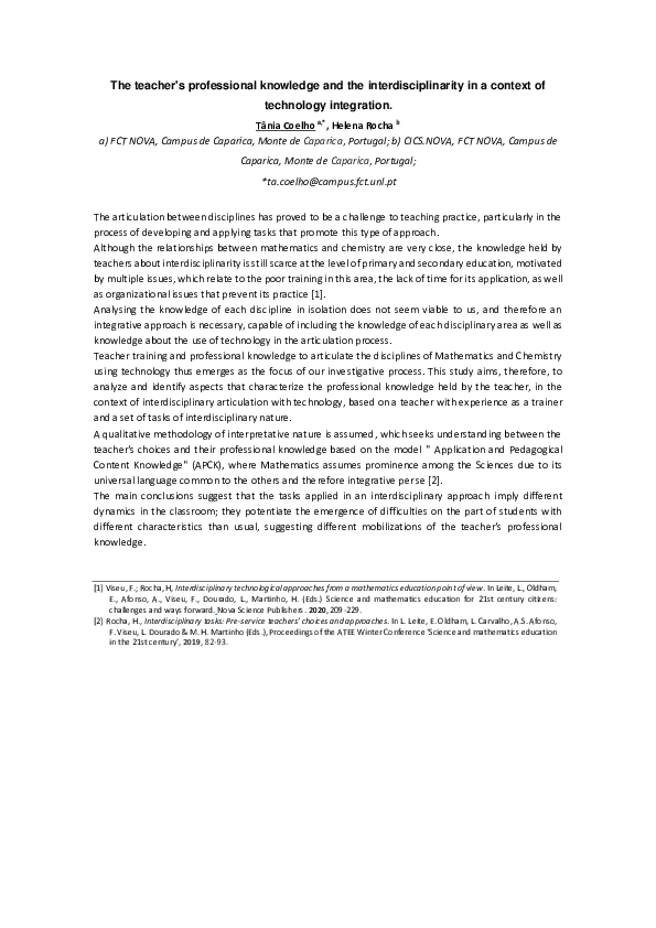 (PDF) The teacher's professional knowledge and the interdisciplinarity ...