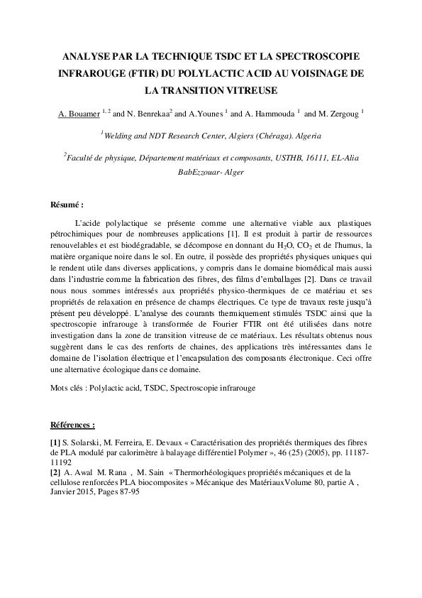 (PDF) Analyse Par LA Technique TSDC et la Spectroscopie Infrarouge ...