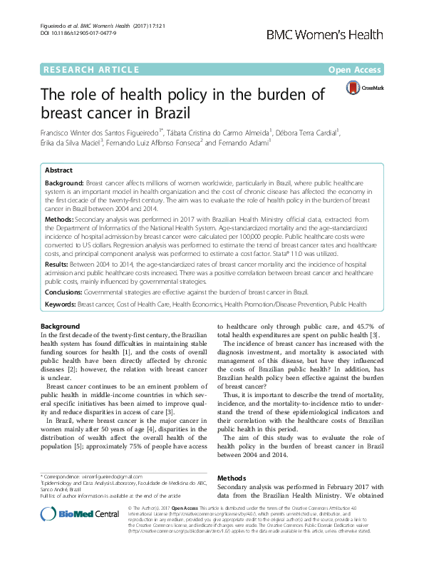 (PDF) The role of health policy in the burden of breast cancer in Brazil