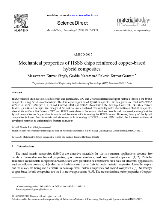(PDF) Mechanical properties of HSSS chips reinforced copper-based ...