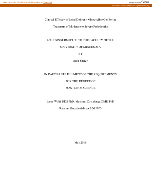 Clinical Efficacy of Local Delivery Minocycline Gel for the Treatment ...
