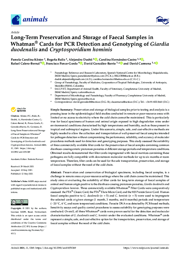 (PDF) Long-Term Preservation and Storage of Faecal Samples in Whatman ...