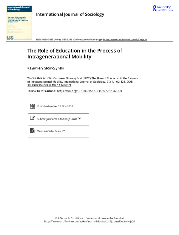 The Role of Education in the Process of Intragenerational Mobility