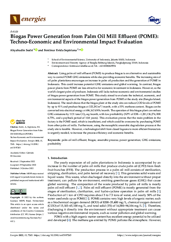 (PDF) Biogas Power Generation from Palm Oil Mill Effluent (POME ...
