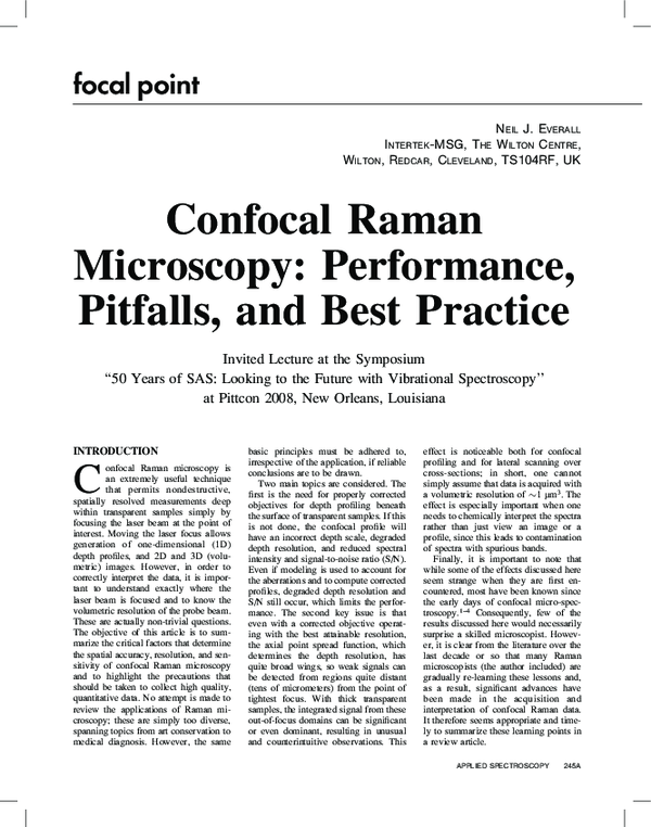 Pdf Confocal Raman Microscopy Performance Pitfalls And Best Practice