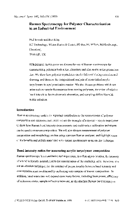 (PDF) Raman spectroscopy for polymer characterization in an industrial environment