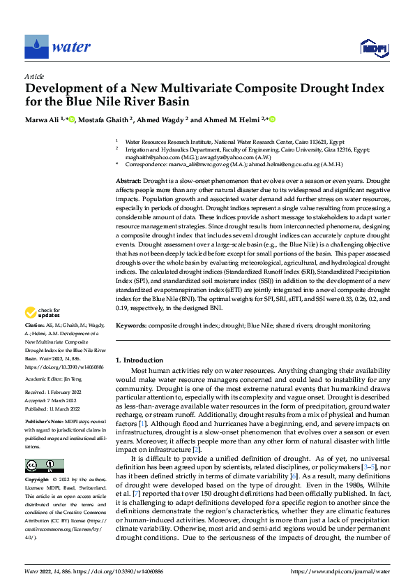 (PDF) Development of a New Multivariate Composite Drought Index for the Blue Nile River Basin