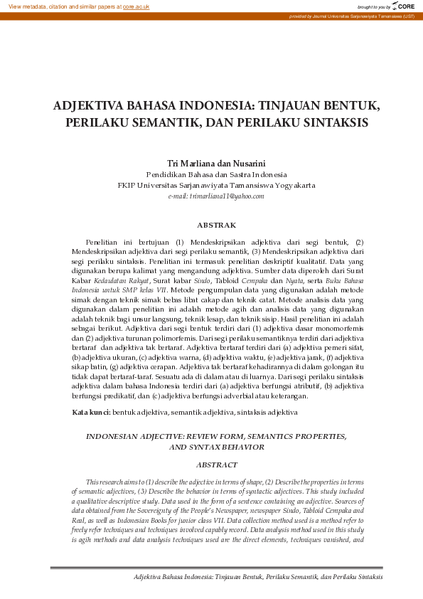 (PDF) Adjektiva Bahasa Indonesia: Tinjauan Bentuk, Perilaku Semantik ...