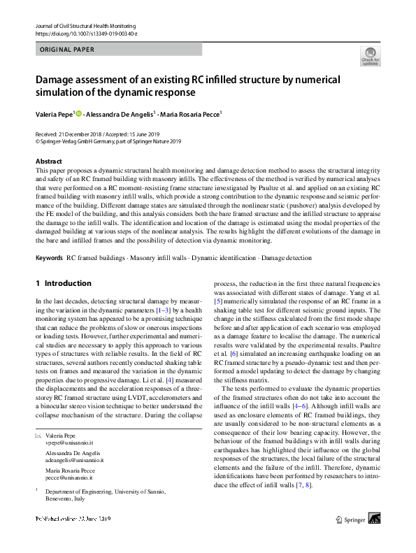(PDF) Damage assessment of an existing RC infilled structure by numerical simulation of the ...