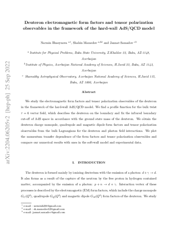 (PDF) Deuteron electromagnetic form factors, structure functions and tensor polarization ...