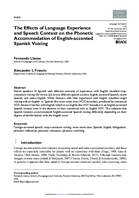 (PDF) The Effects of Language Experience and Speech Context on the ...