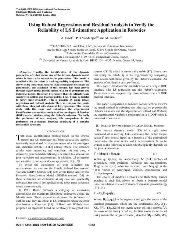Pdf Using Robust Regressions And Residual Analysis To Verify The Reliability Of Ls Estimation