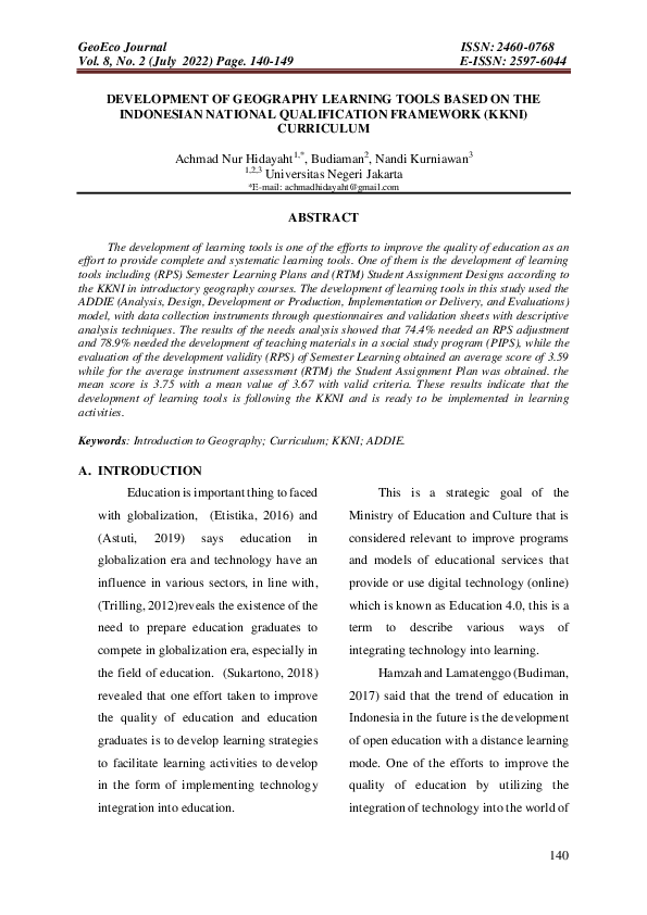 (PDF) Development of Geography Learning Tools Based on The Indonesian ...