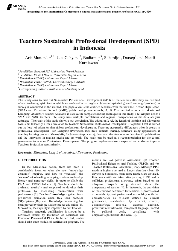 (PDF) Teachers Sustainable Professional Development (SPD) in Indonesia