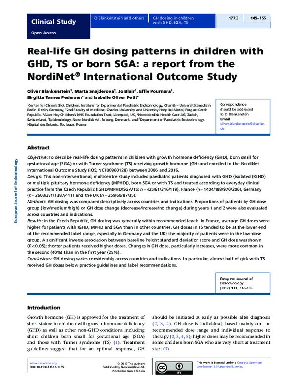 (PDF) Real-life GH dosing patterns in children with GHD, TS or born SGA ...