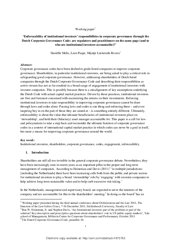 (PDF) Enforceability of Institutional Investors’ Responsibilities in ...