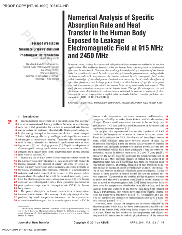 (PDF) Numerical Analysis of Specific Absorption Rate and Heat Transfer in the Human Body Exposed ...