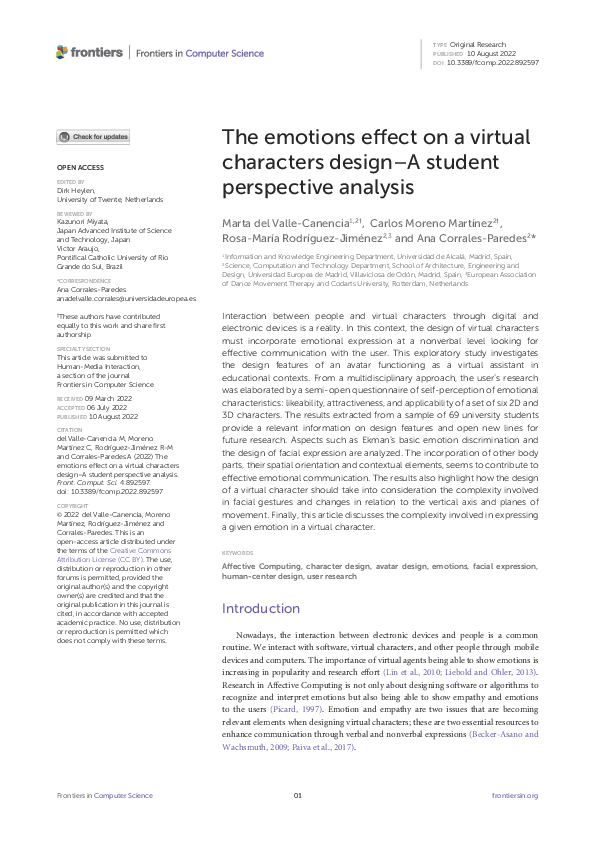 (PDF) The emotions effect on a virtual characters design–A student perspective analysis