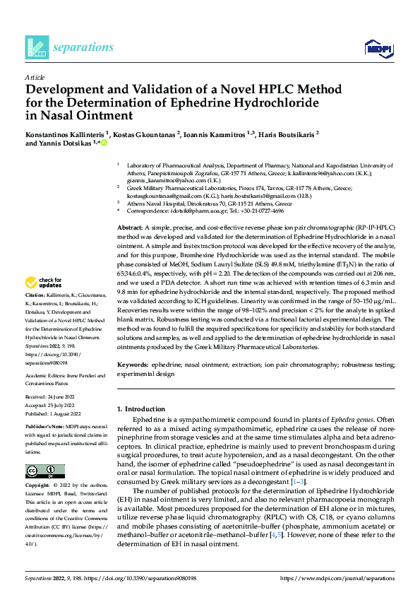 (PDF) Development and Validation of a Novel HPLC Method for the Determination of Ephedrine ...