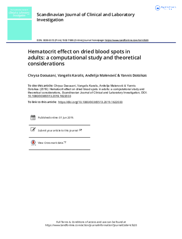 (PDF) Hematocrit effect on dried blood spots in adults: a computational ...