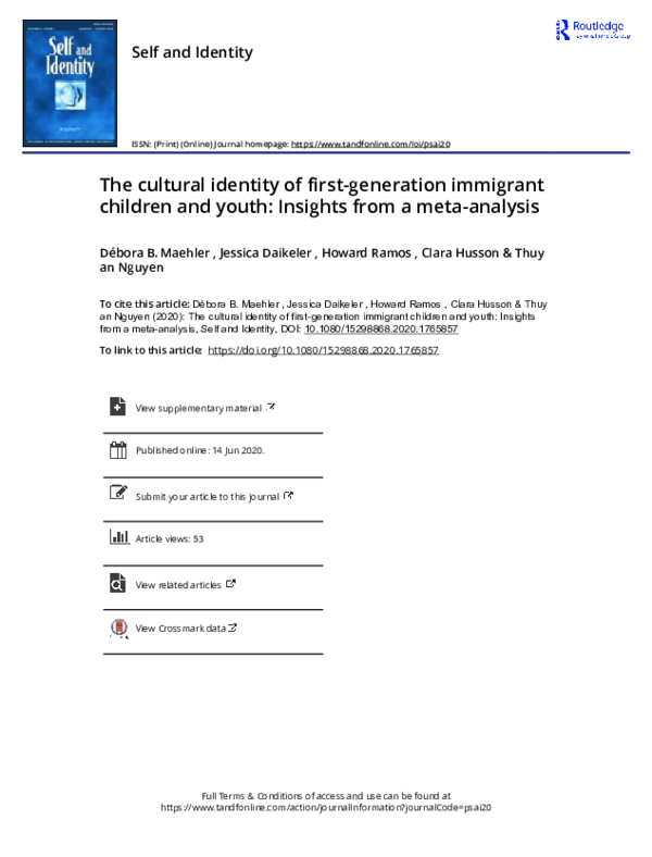 (PDF) The cultural identity of first-generation immigrant children and ...