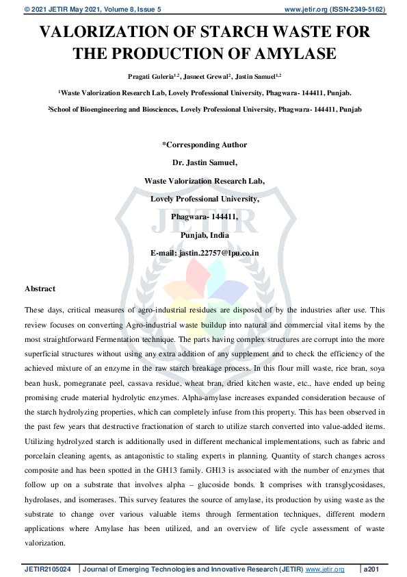 (PDF) Valorization of Starch Waste for the Production of Amylase