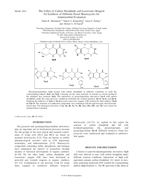 (PDF) The Utility of Carbon Disulphide and Lawesson's Reagent for ...