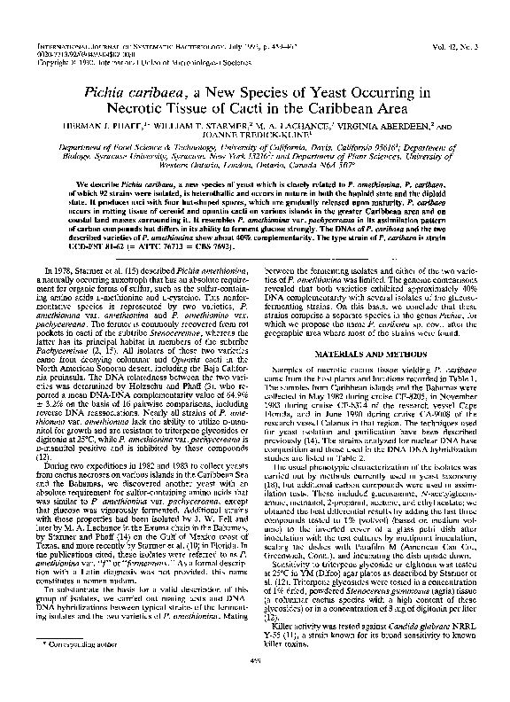 (PDF) Pichia caribaea, a New Species of Yeast Occurring in Necrotic ...