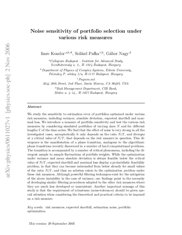 (PDF) Noise sensitivity of portfolio selection under various risk measures
