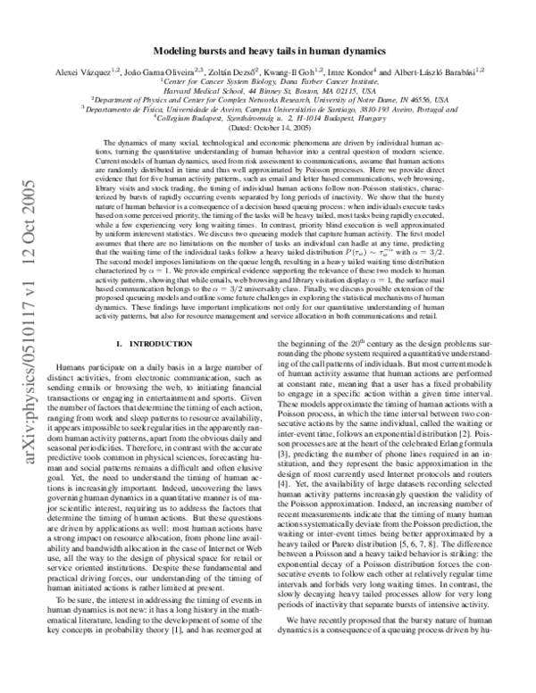 (PDF) Modeling bursts and heavy tails in human dynamics