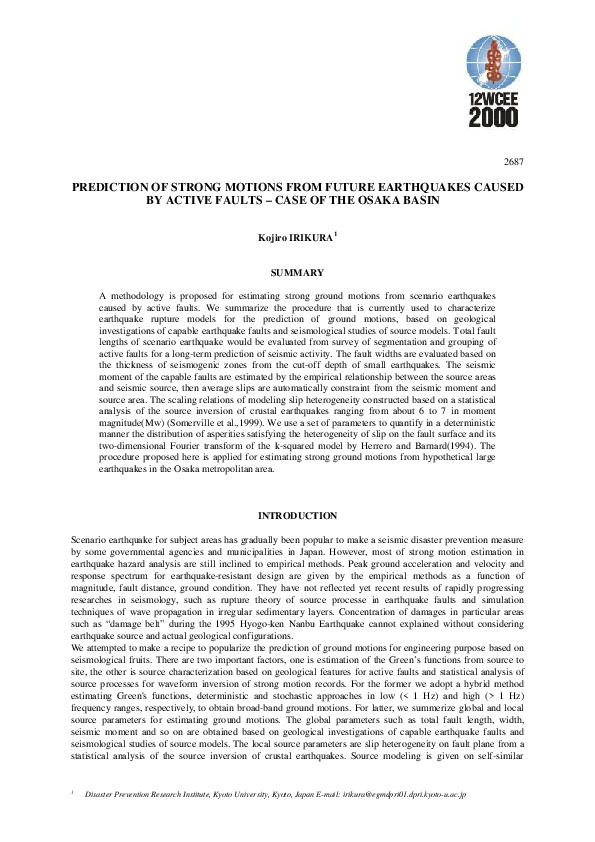 (PDF) Prediction of Strong Motions from Future Earthquakes Caused by ...