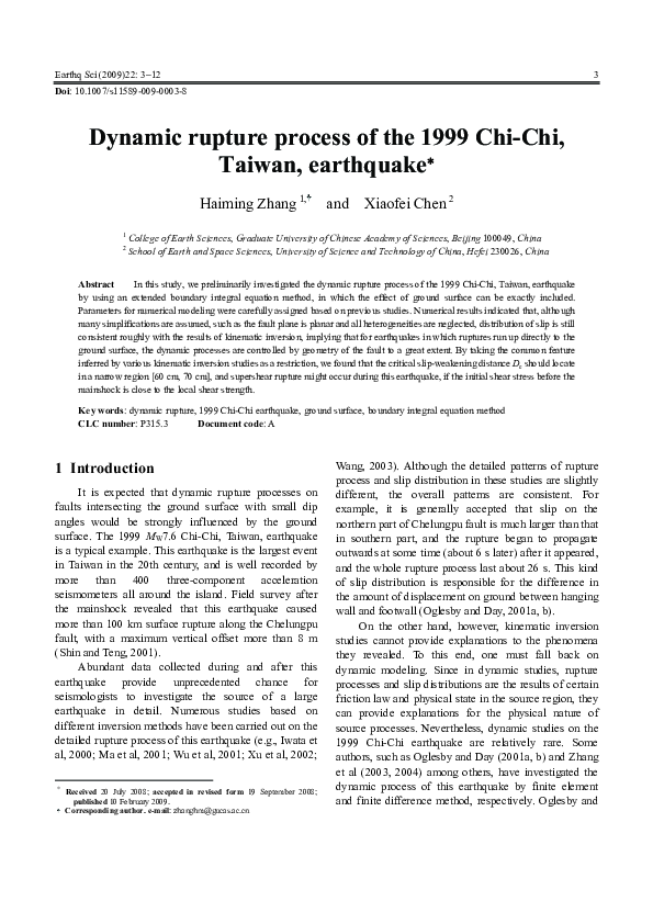 (PDF) Dynamic rupture process of the 1999 Chi-Chi, Taiwan, earthquake