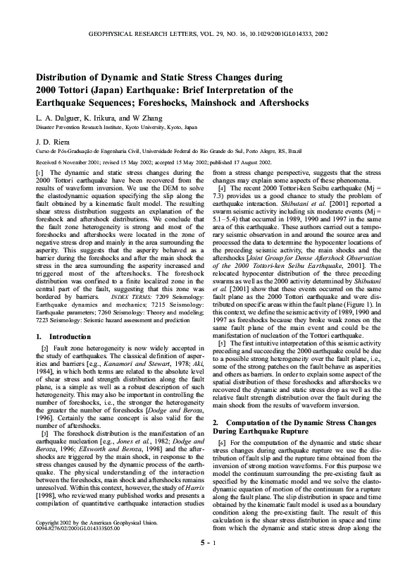 (PDF) Distribution of Dynamic and Static Stress Changes during 2000 ...
